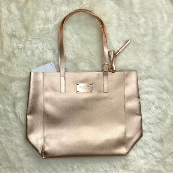 Michael Kors | Bags | Michael Kors Rose Gold Metallic Tote Bag Purse ...